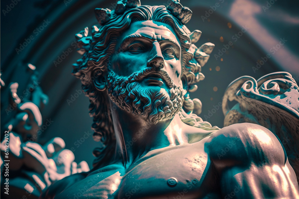Marble statue of the ancient Greek god Zeus, Antique sculpture, Zeus in Greek mythology is known ...