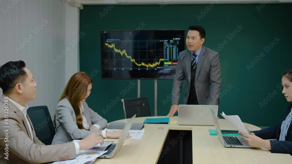 Angry boss businessman scolding employees for bad work result sitting ...