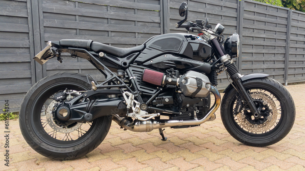 BMW brand text and sign logo r nine-t neo-retro black vintage fashion ...