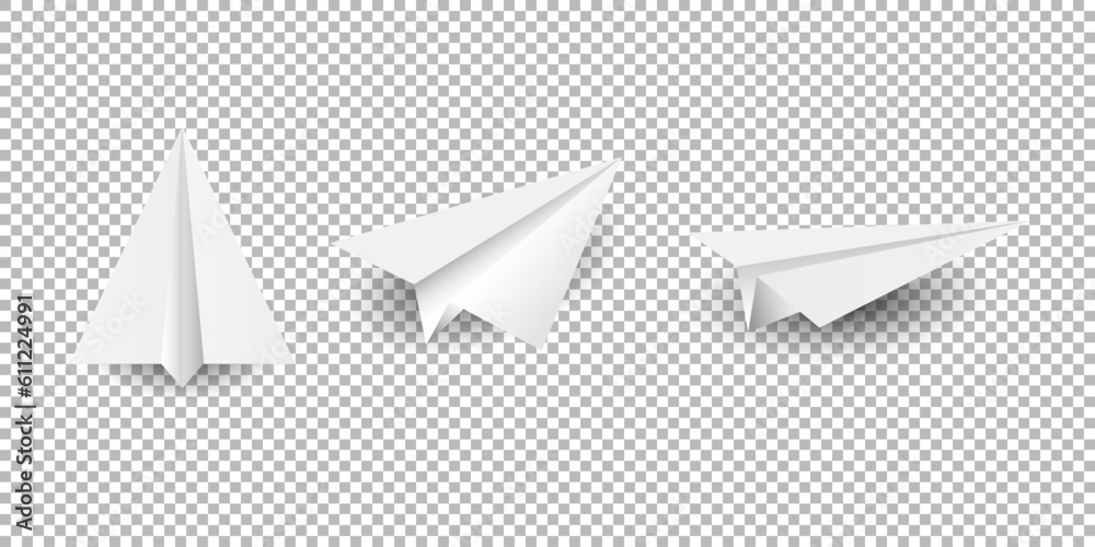 Set realistic white paper plane 3D model jet. Different view paper ...