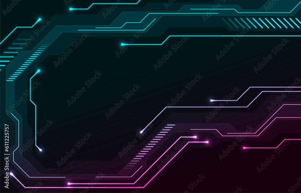 Abstract Neon Technology Background With Circuit Board Lines Futuristic Computer Chip Vector