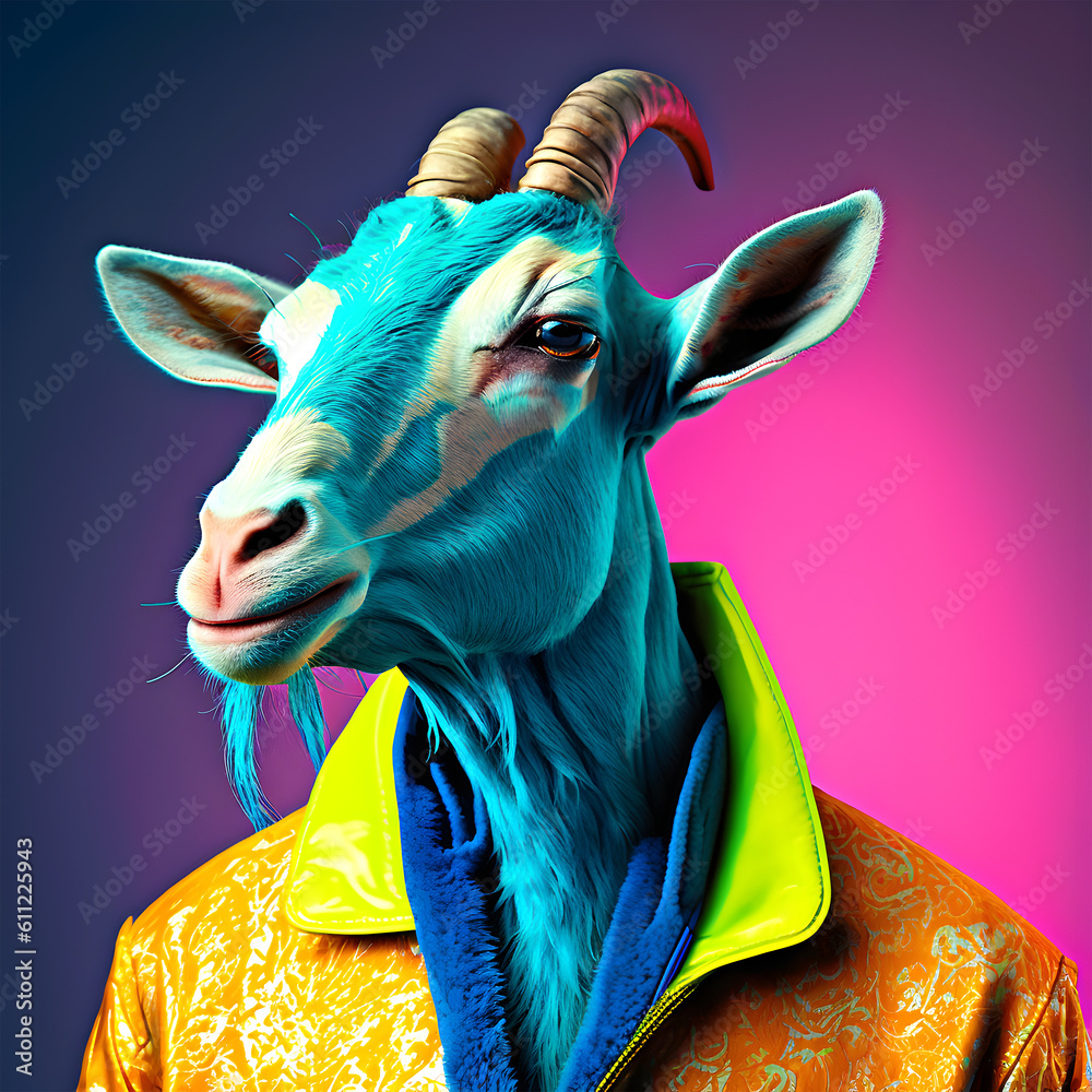 Realistic lifelike goat in fluorescent electric highlighters ultra ...