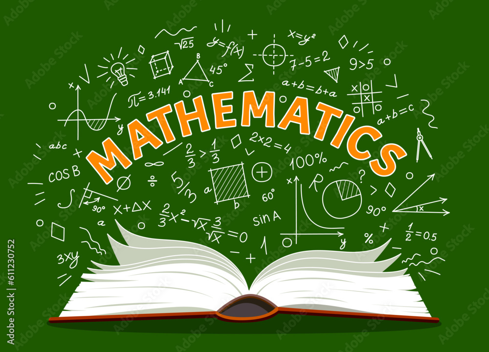Mathematics textbook and formulas of school education and study, vector ...