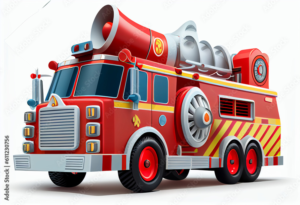 Cartoon red toy fire truck, isolated on white background. AI generated ...
