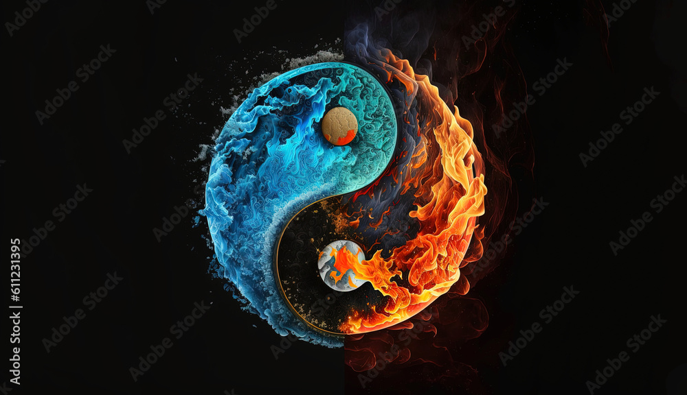 Yin yang fire and ice black background - Generative Ai Stock ...