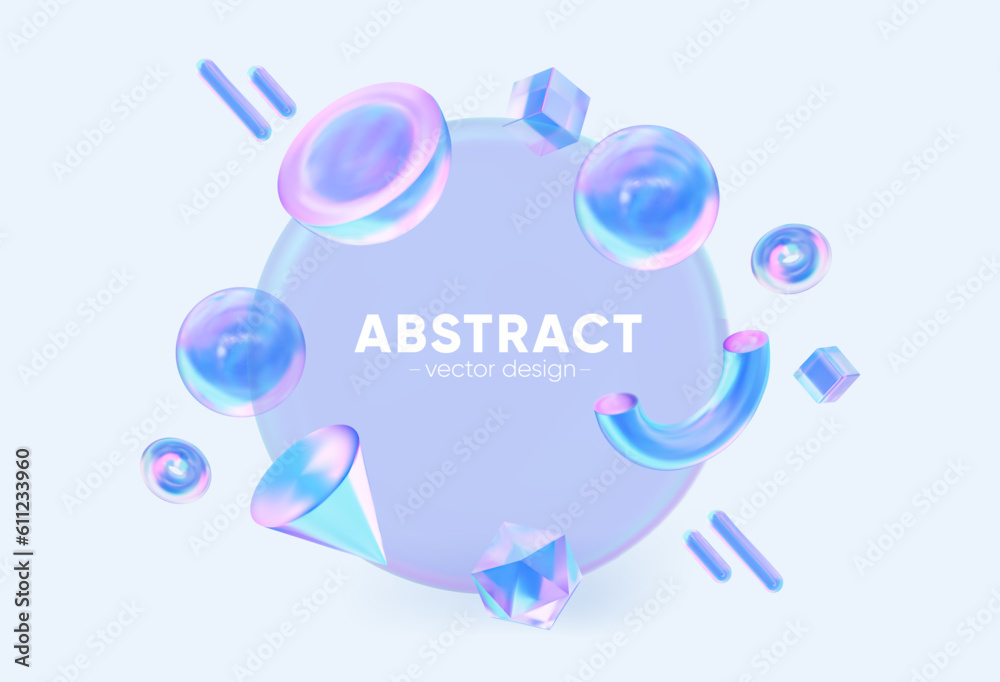 3d object shapes of circle, crystal, cube and other shapes. Banner ...