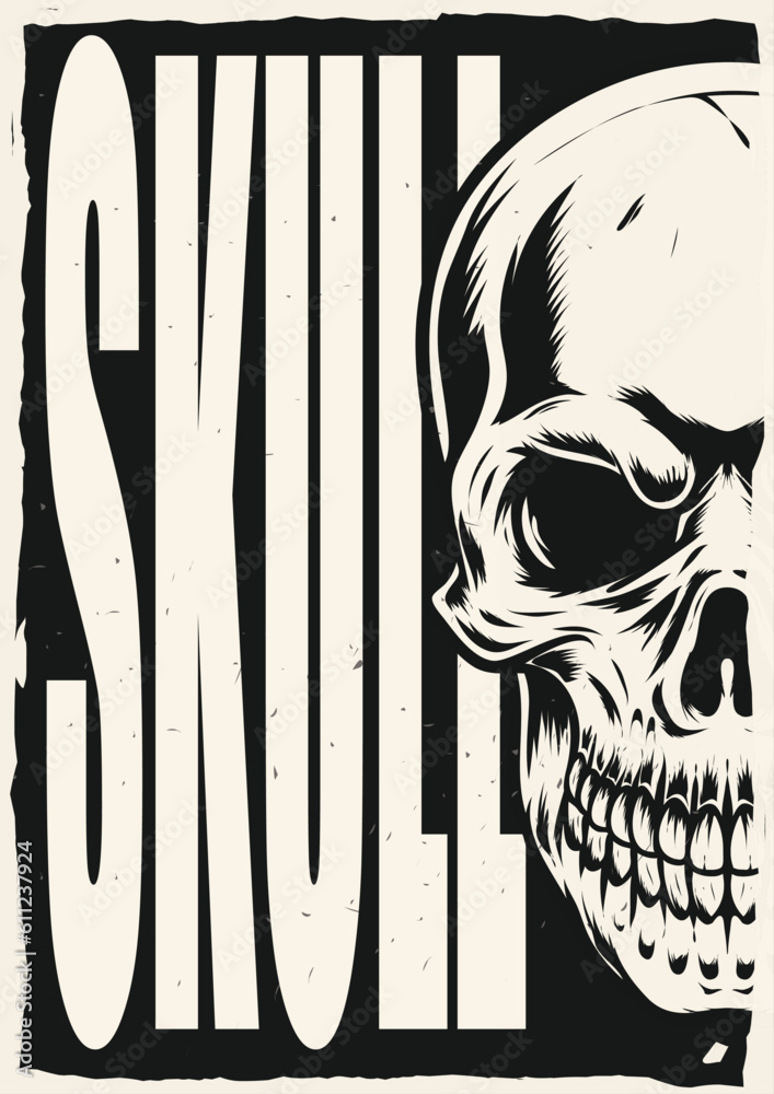 Skull drawing poster design for print Stock Vector | Adobe Stock