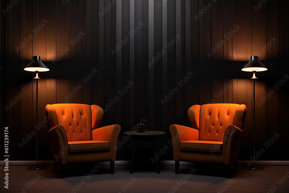 Two armchairs isolated in the studio with copy space. Job interview ...