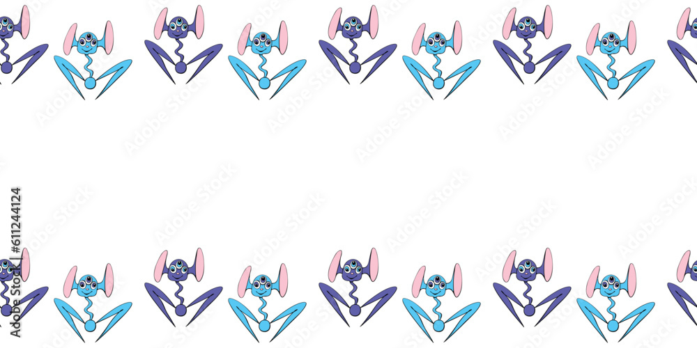Vector frame from funny smiling Aliens in doodle flat style. Horizontal ...