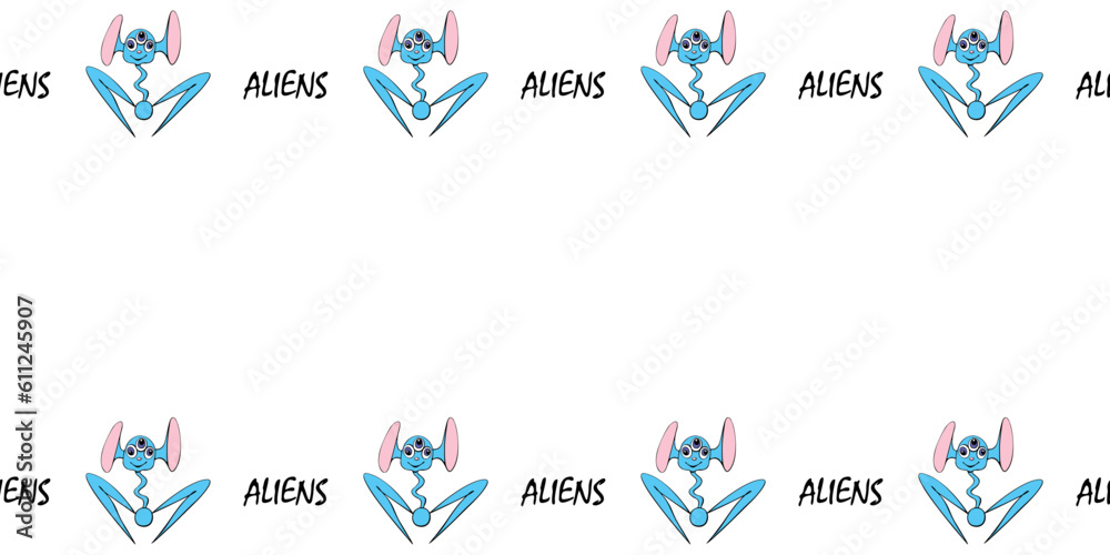 Vector frame from funny three-eyed Aliens, inscriptions in doodle flat ...