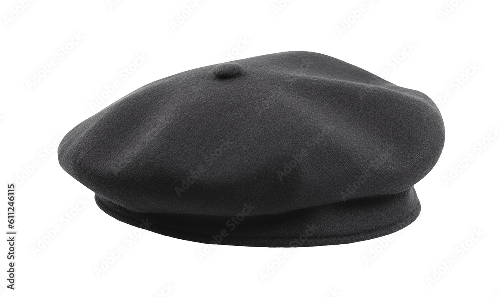 Black french cap beret side view isolated on transparent or white ...