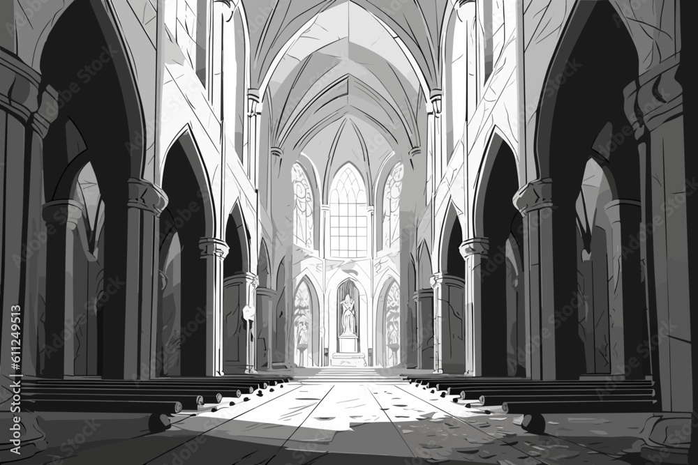 Doodle inspired inside of sanctuary, cartoon sticker, sketch, vector ...