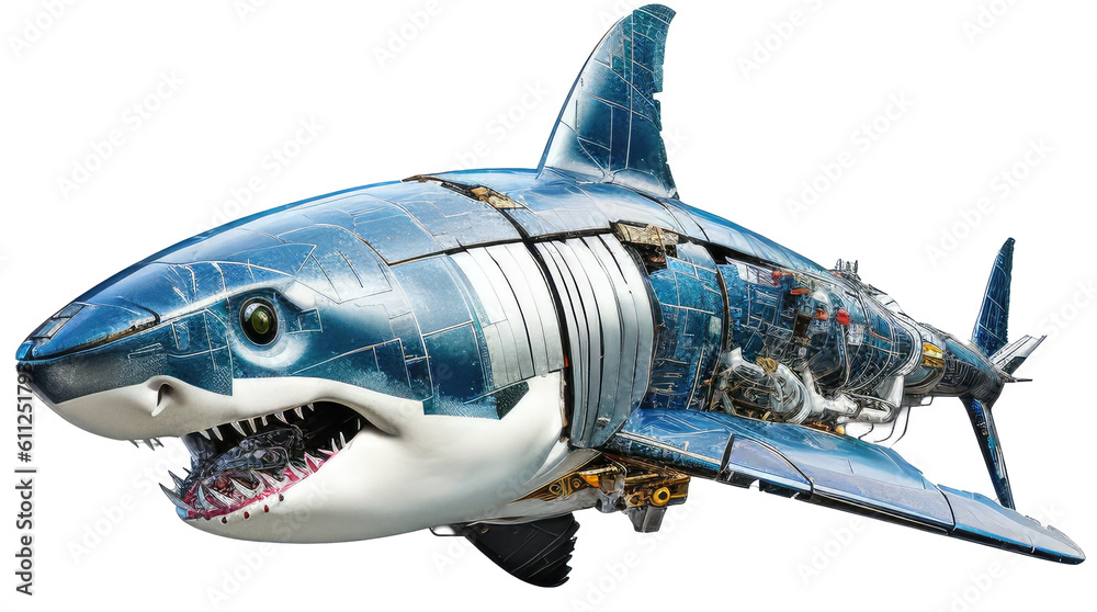 robot shark isolated on a transparent background, generative AI Stock ...