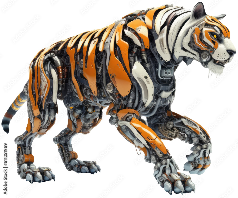robot bengal tiger isolated on a transparent background, generative AI ...