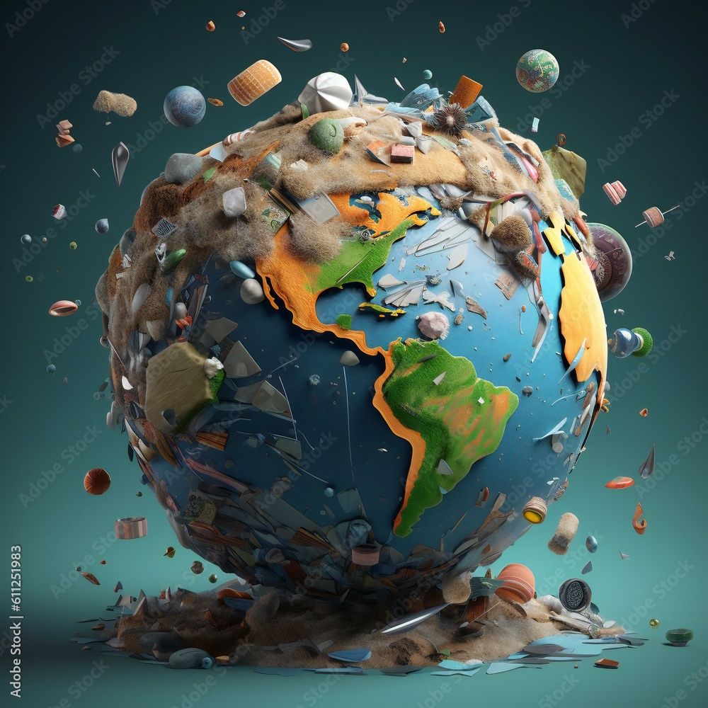 3d Earth is covered with trash, garbage, waste, and pollution. Created ...