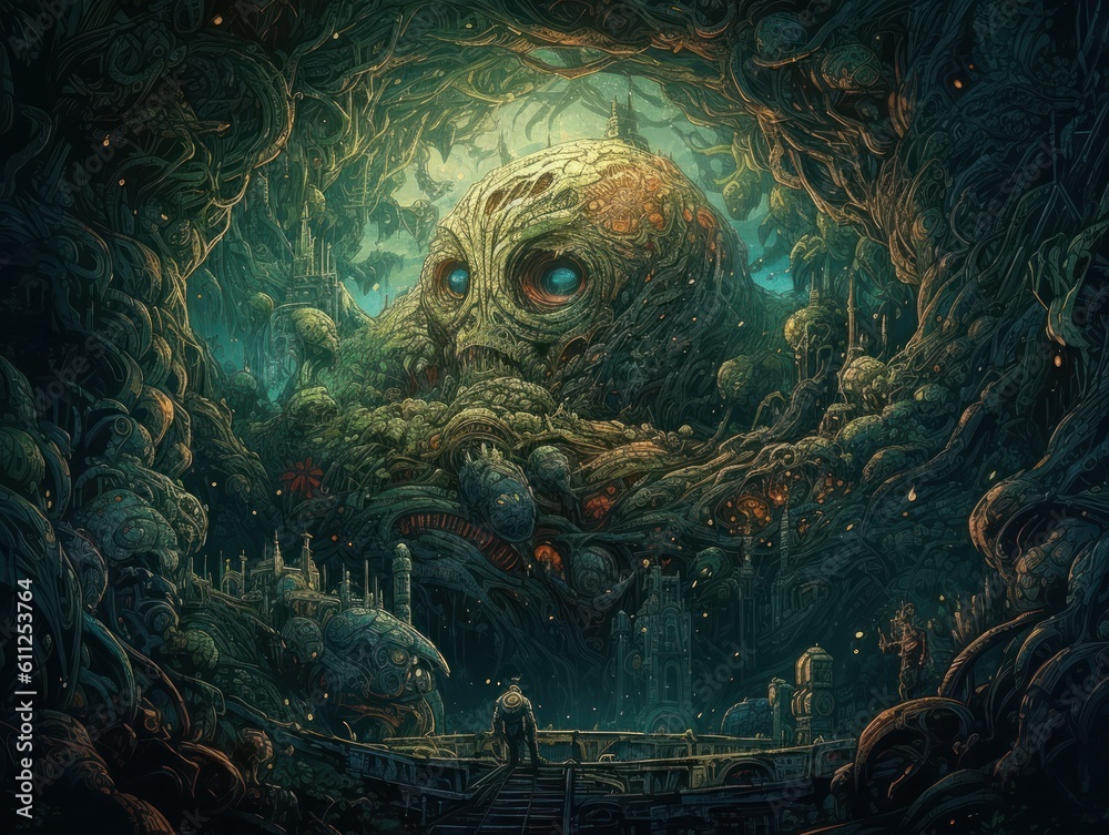Monster in Futuristic Science Fiction World Fantasy Deep space alien ...