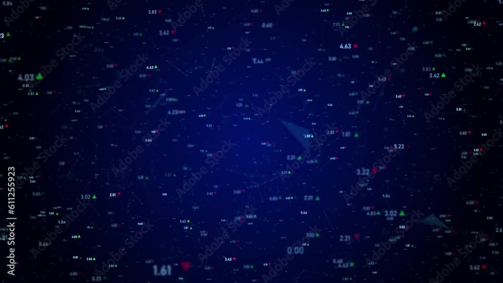 Animating Numbers and Connected Dots. Algorithms and Data Structures Concept over Dark ...