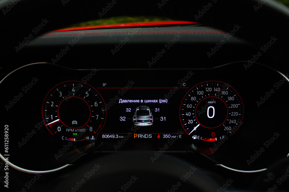 car dashboard with speedometer Ford Mustang Shelby gt500 Stock Photo ...