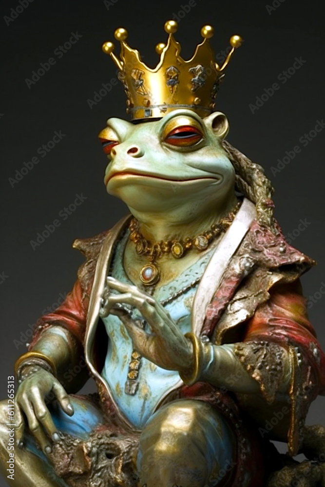Frog king, frog with a crown on his head, anthropomorphic frog prince ...