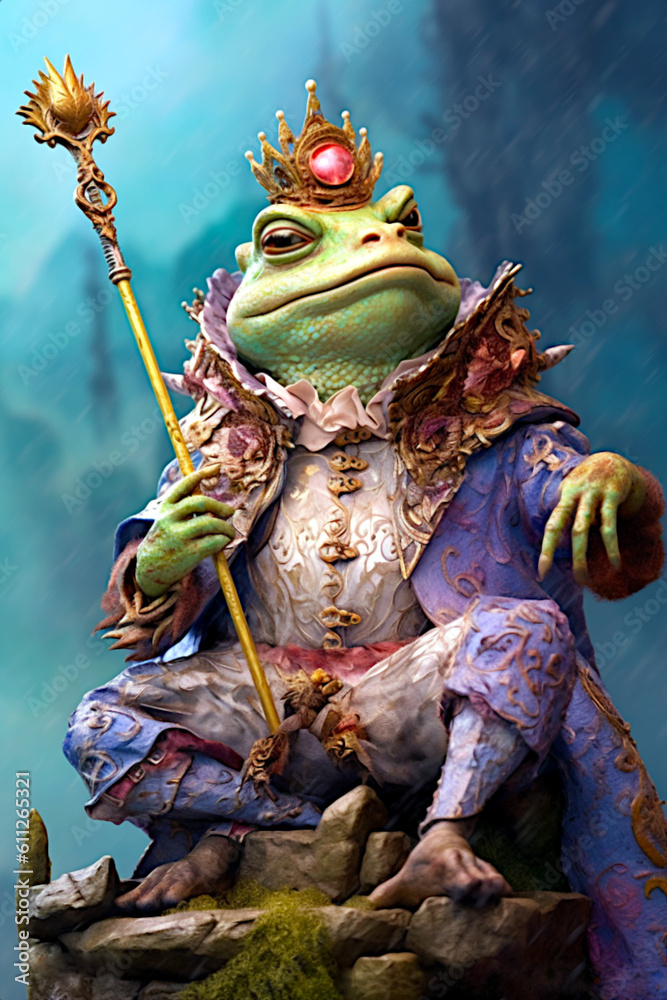 Frog king, frog with a crown on his head, anthropomorphic frog prince ...