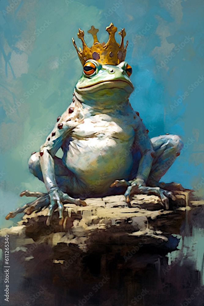 Frog king, frog with a crown on his head, anthropomorphic frog prince ...