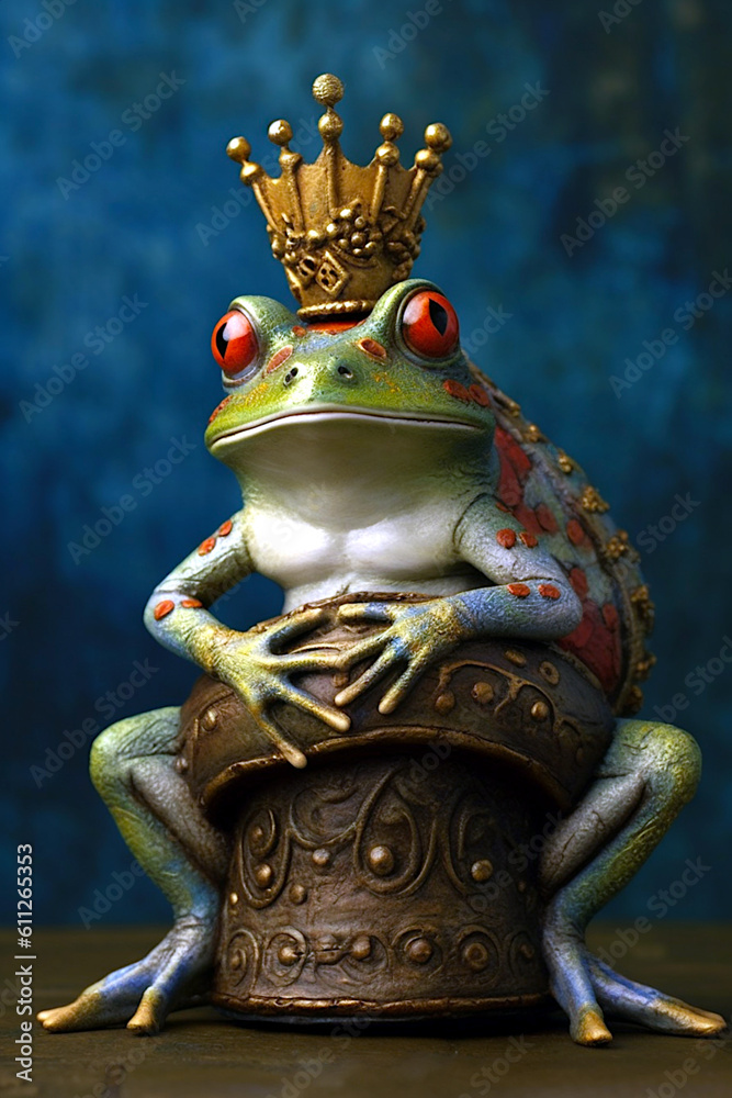 Frog king, frog with a crown on his head, anthropomorphic frog prince ...