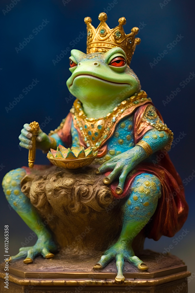 Frog king, frog with a crown on his head, anthropomorphic frog prince ...