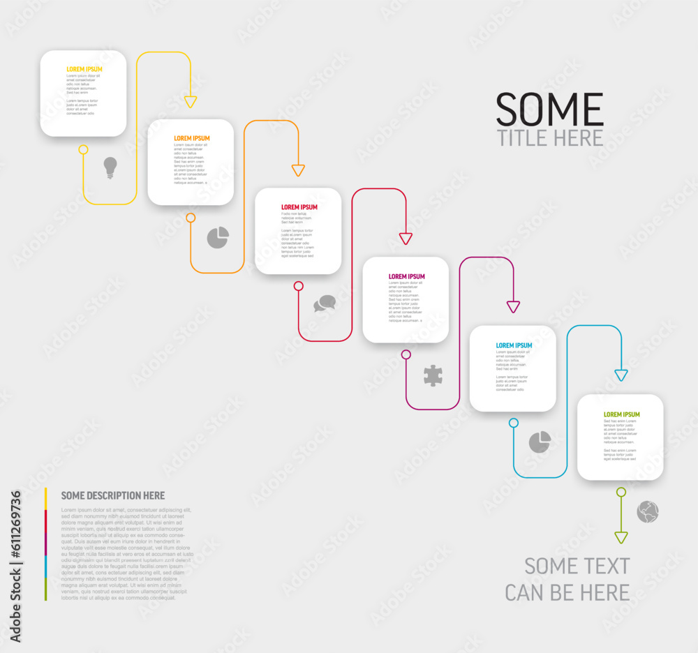 Light six diagonal steps template with white square cards colorful ...