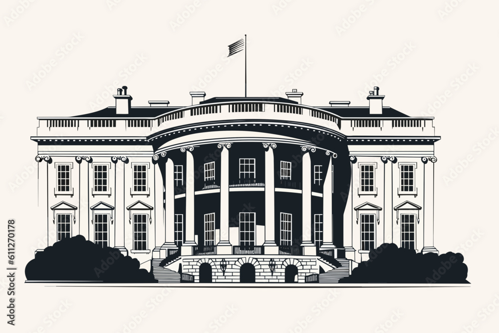 Vetor de Doodle inspired inside of white house, cartoon sticker, sketch ...