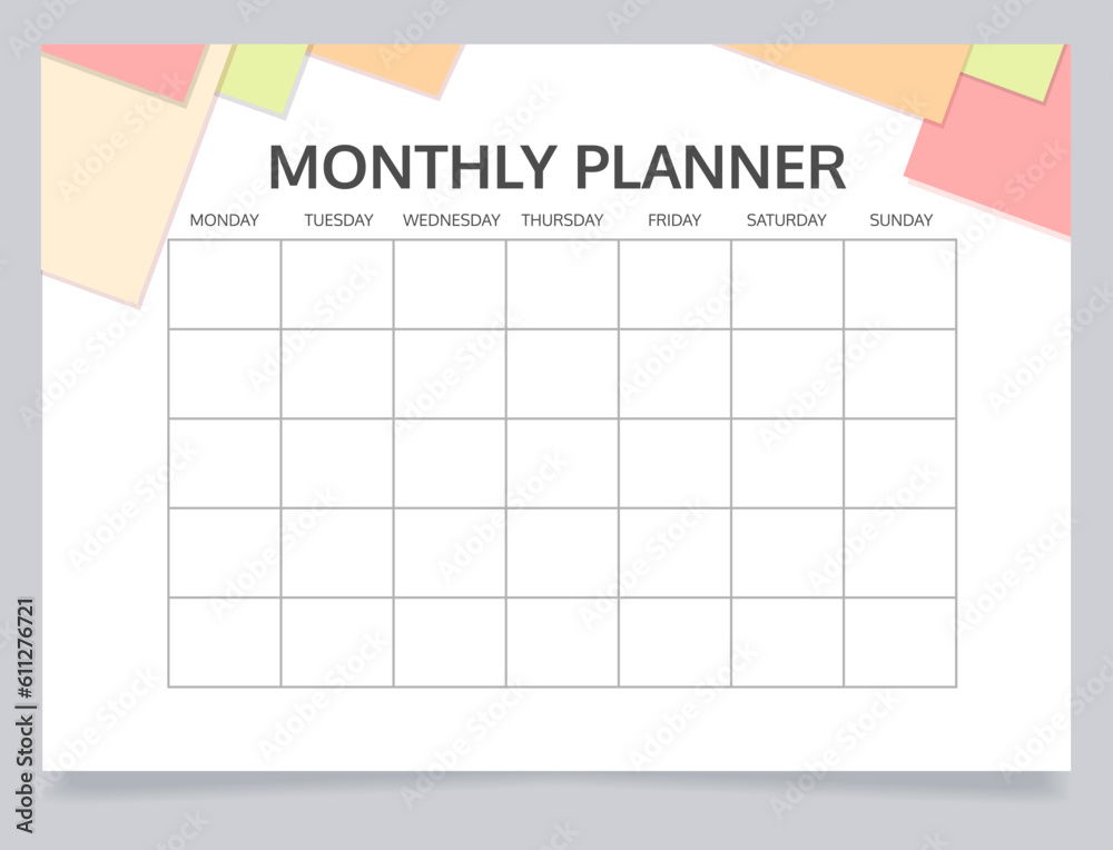 Monthly schedule planner worksheet design template. Blank printable ...