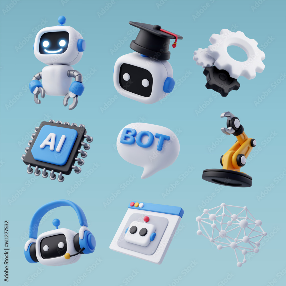 3d Vector icon of AI in science and business, Technology and ...