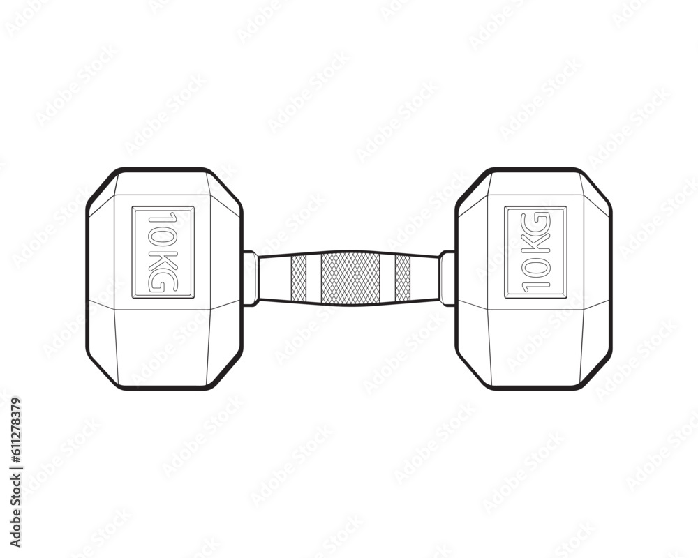 Heavy sport dumbbell for gymnastics, outline sketch vector isolated with white background. Stock ...