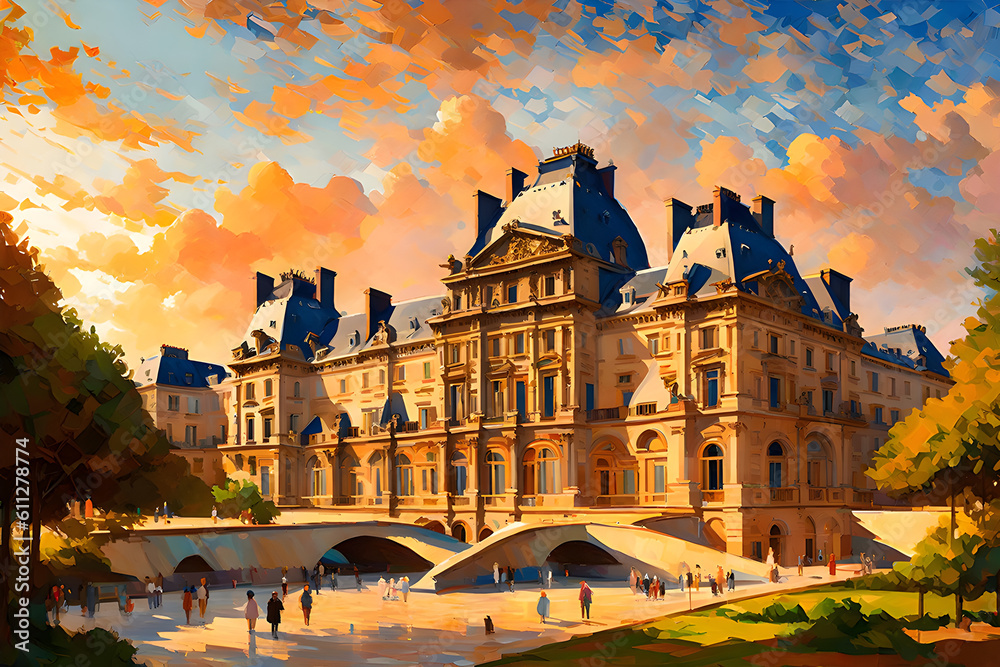 A stunning illustration of the Louvre Museum unveils its grandeur ...