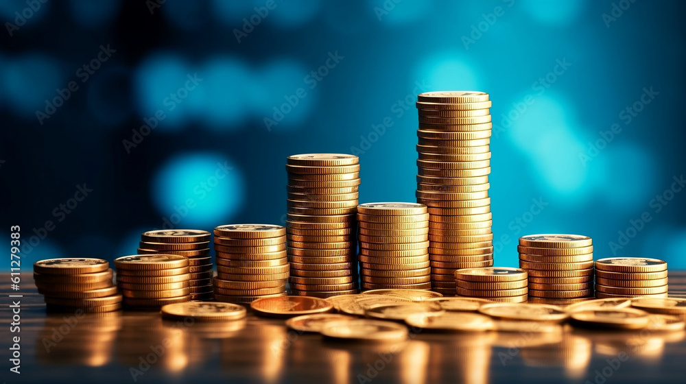 Financial stock market graph and rows of coins growth, abstract and ...