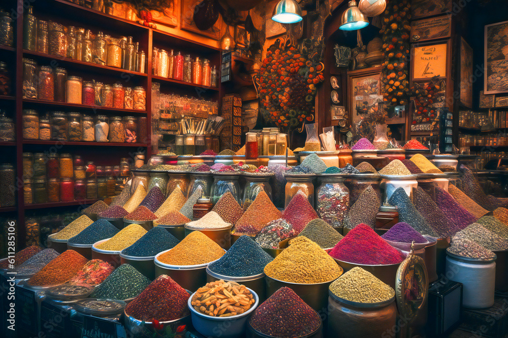 Middle east spice market. Created with Generative AI technology. Stock Illustration | Adobe Stock