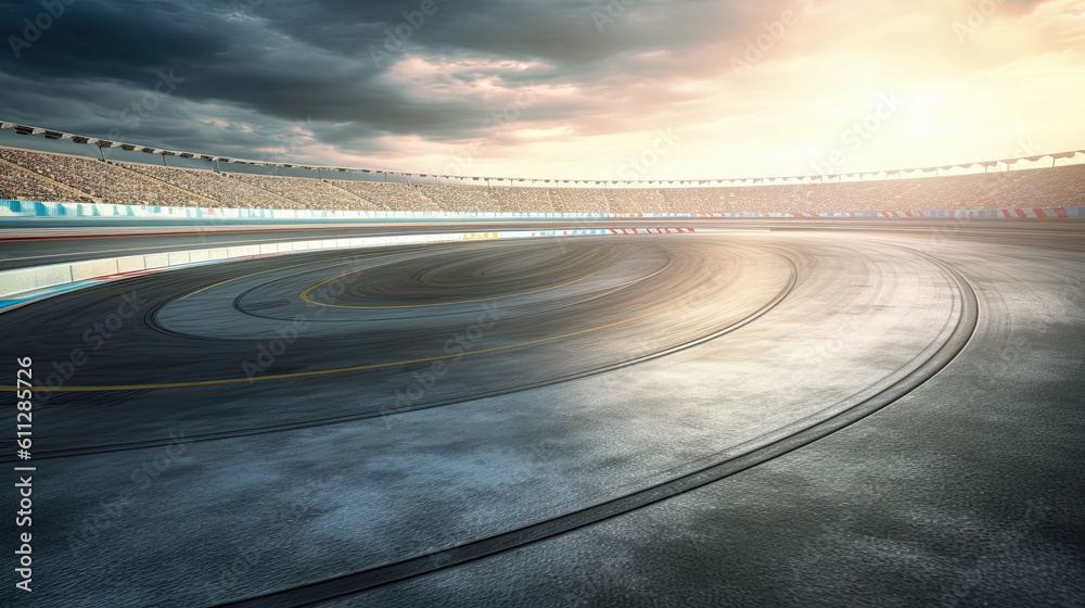 View of FORMULA 1 race ring. Driving a sport car. Asphalt road. Empty ...