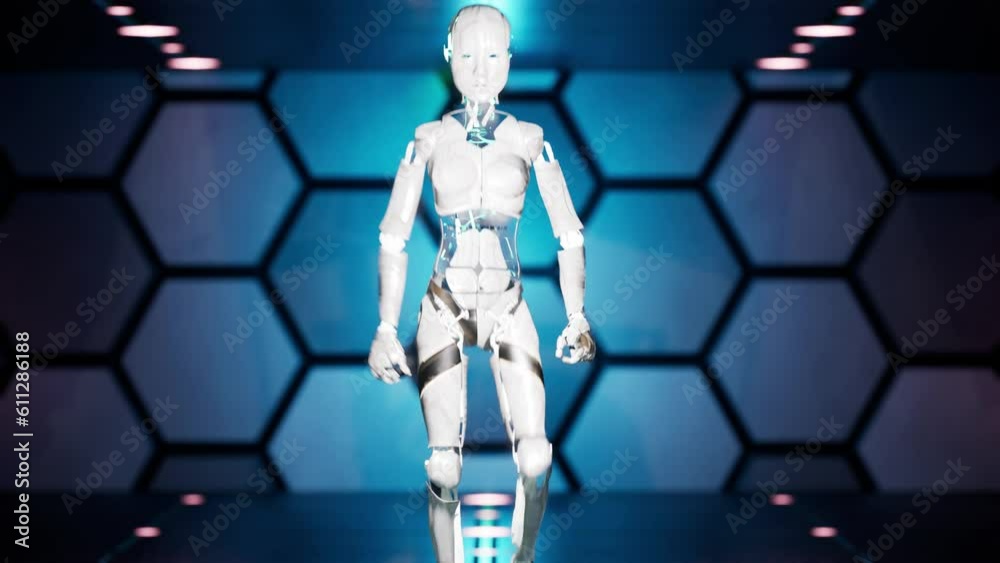 abstract scifi animation with artificial intelligence humanoid robot ...