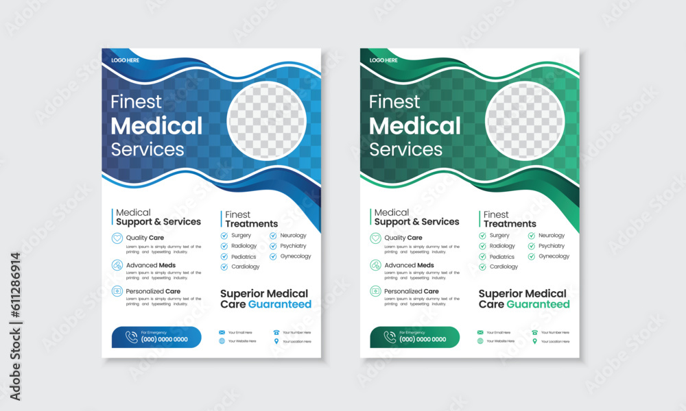 Healthcare vector A4 template design and flat icons for a report and ...