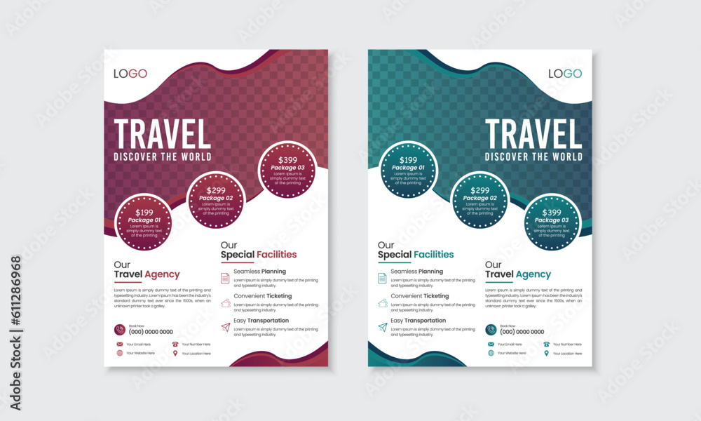 Travel vacation pamphlet, flyer, poster design template, creative A4 ...