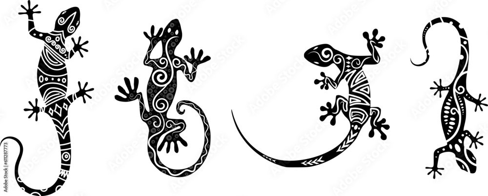gecko - tribal decorative, tatoo, logo (black) Stock Vector | Adobe Stock