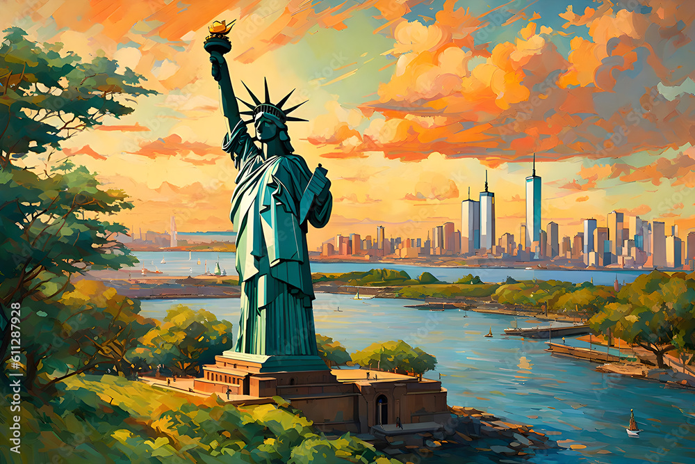 A breathtaking illustration of the Statue of Liberty captures the ...