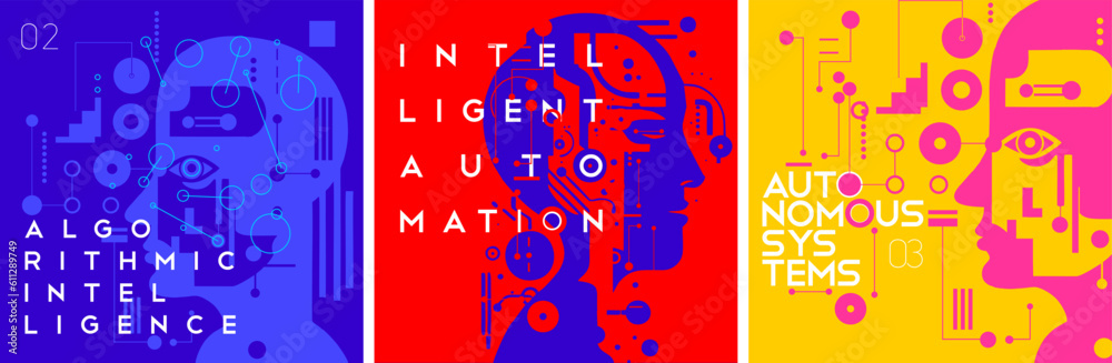Artificial Intelligence. A set of vector illustrations. Posters with ...
