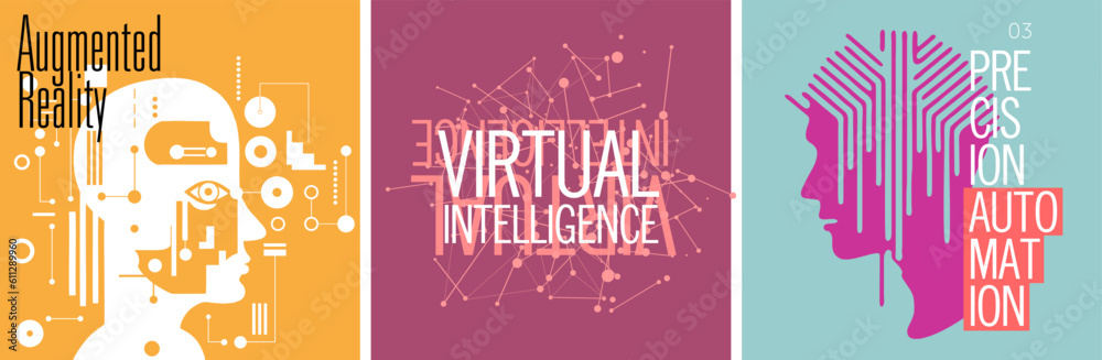 Artificial Intelligence. A set of vector illustrations. Posters with ...