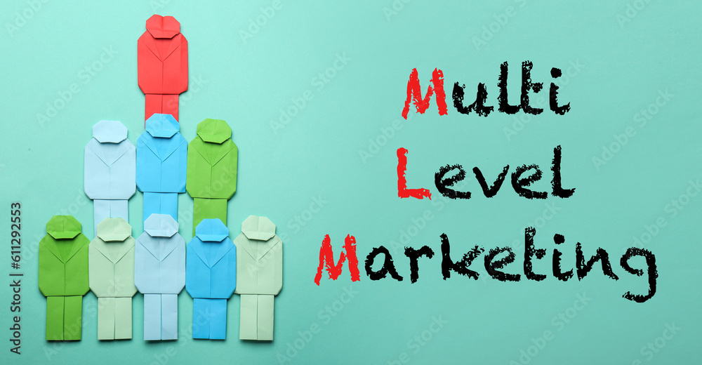 Foto de Multi-level marketing. Pyramid of paper human figures with red ...