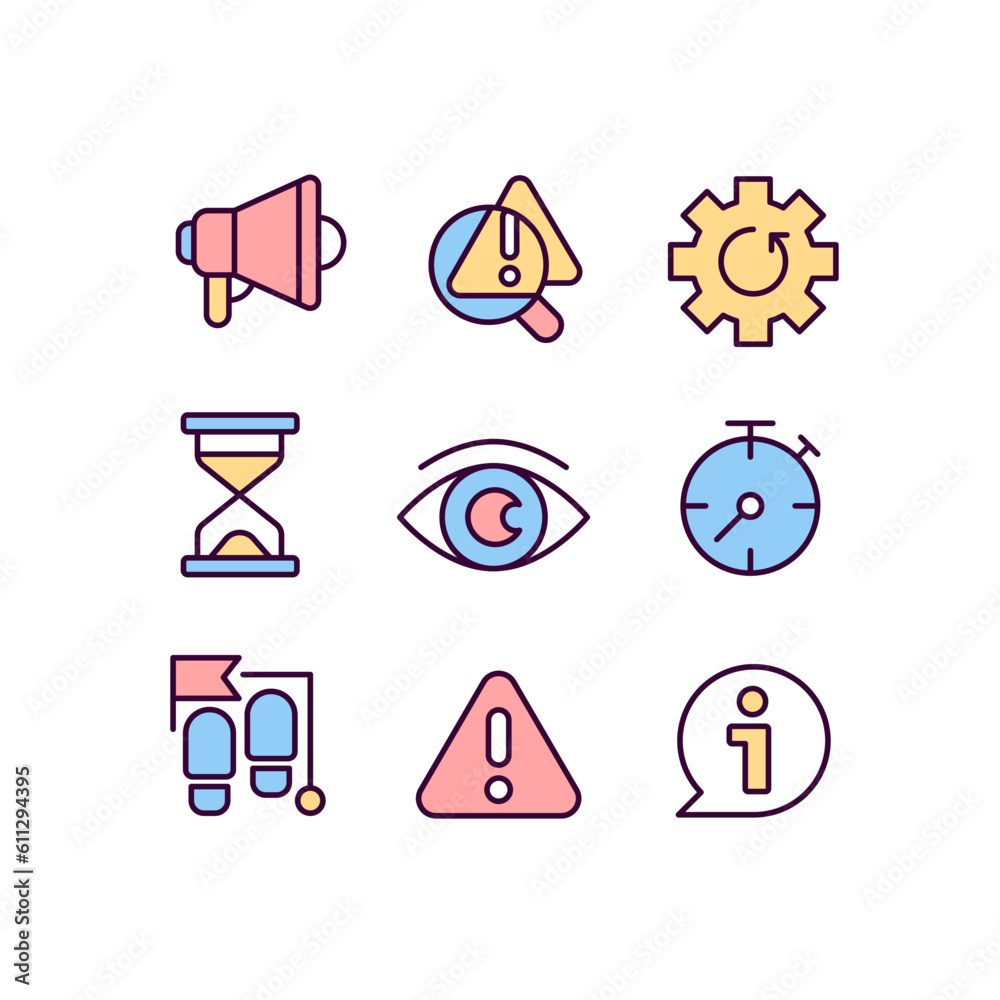 Business process timing pixel perfect RGB color icons set. Promotional ...