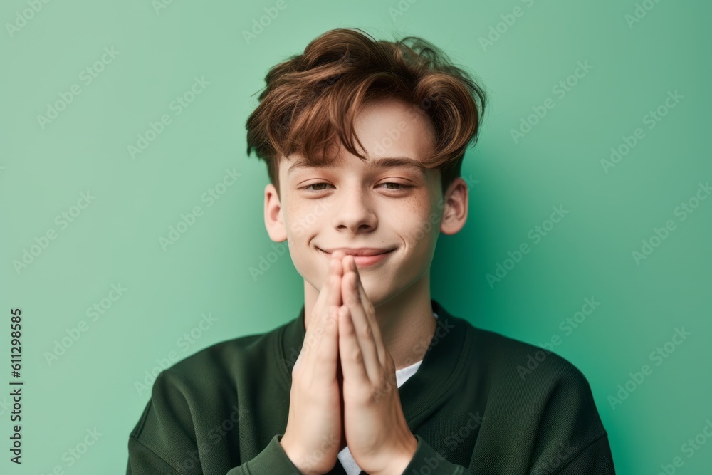 Close-up portrait photography of a grinning boy in his 20s putting ...