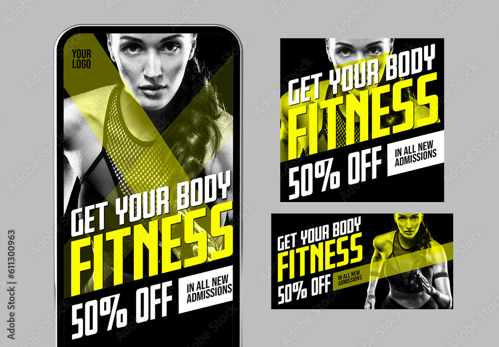 Gym Advertisement Social Media Pack Stock Template | Adobe Stock