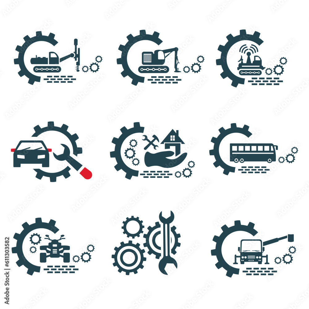 A set of vector logos of construction equipment and tools. Stock Vector ...