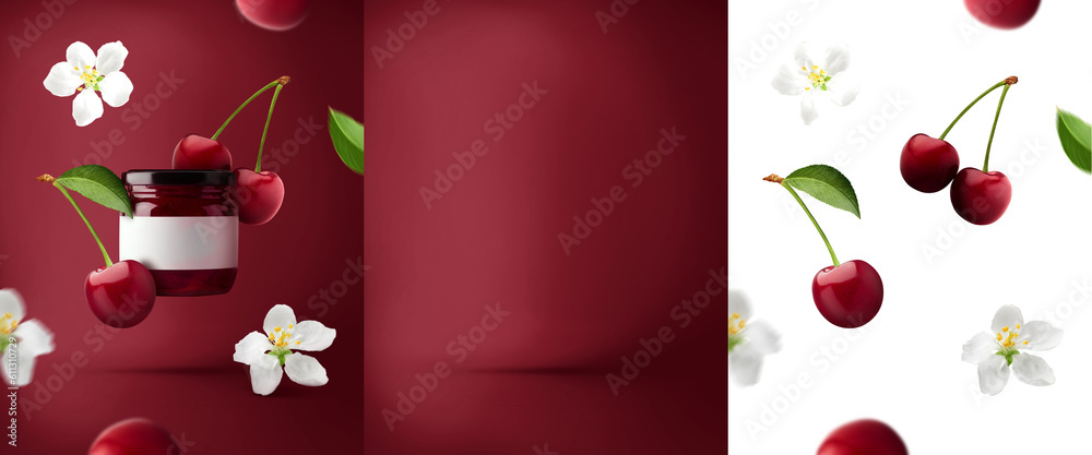 Jar jam cherry display sweet product burgundy background cherries png ...