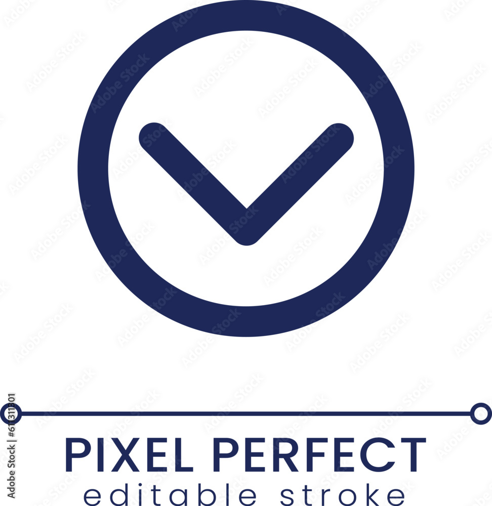 Downward direction button pixel perfect linear ui icon. Download button. Website element. GUI ...